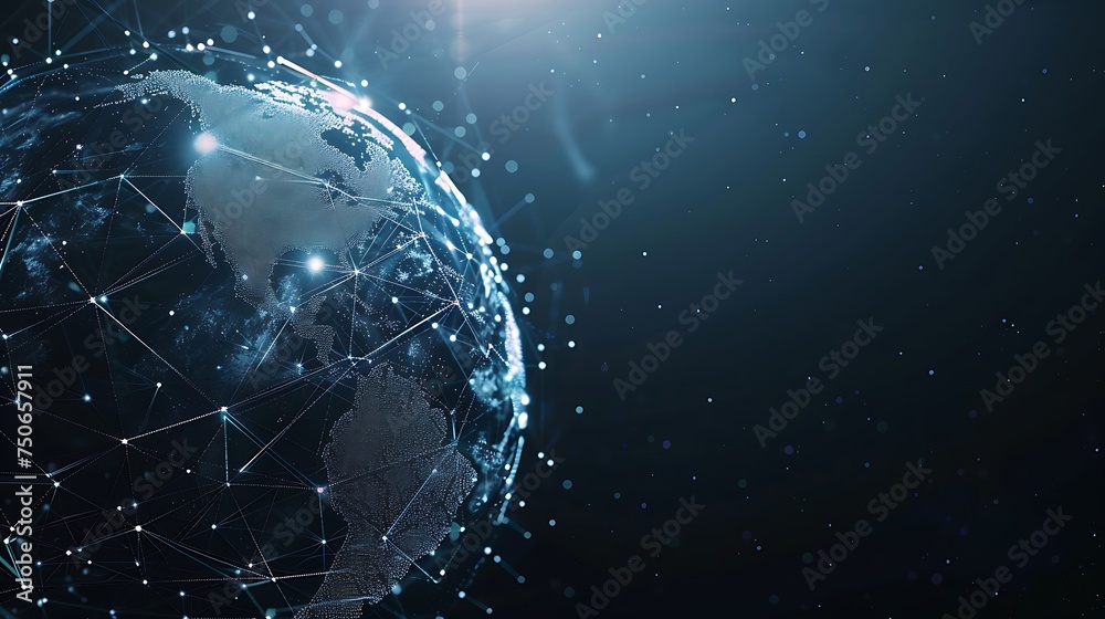 Globe earth hologram on dark background with copy space. Neural network ...