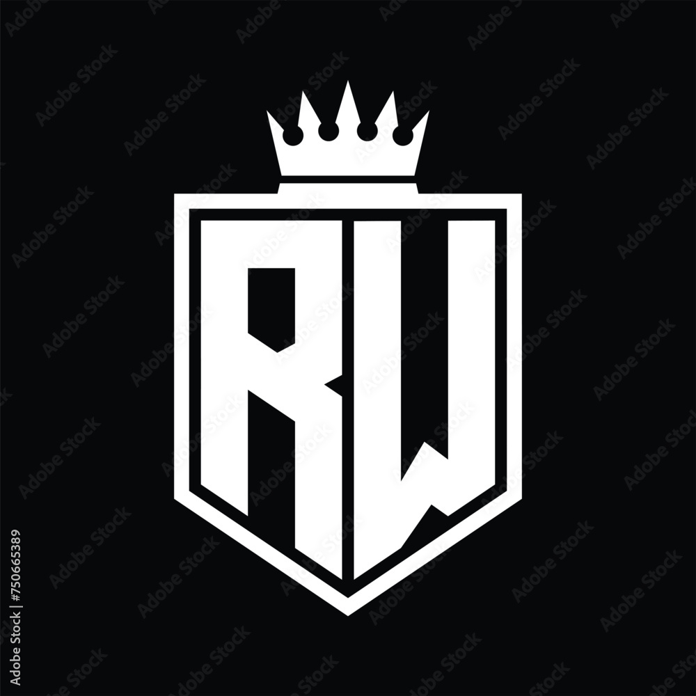 RW Logo monogram bold shield geometric shape with crown outline black ...