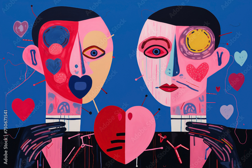 Oddball pair with hearts in expressionist, abstract and contemporary ...