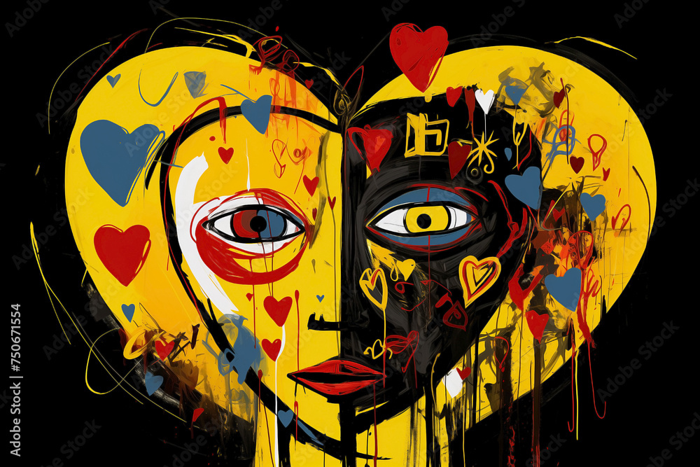 Quirky duo with hearts in expressionist, abstract and contemporary ...