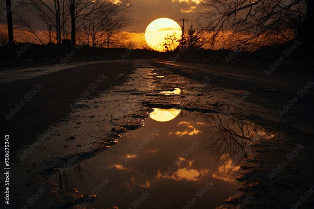 Puddle mirroring the transition of a solar eclipse Stock Photo | Adobe ...