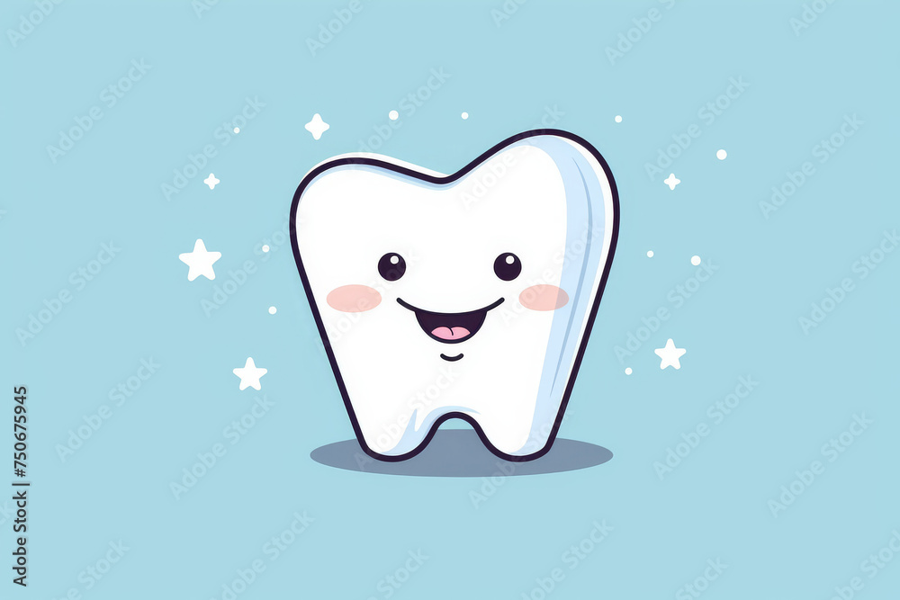 Clean tooth, cartoon happy character, simple cute flat design Stock ...