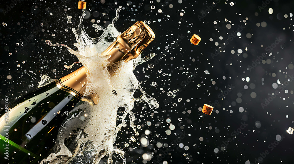 This image shows a champagne bottle with a gold foil top being opened ...