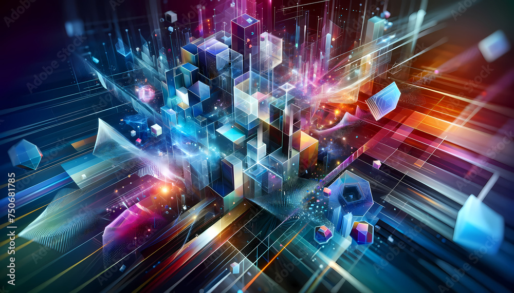 A modern digital abstract 3D background, featuring a complex array of ...