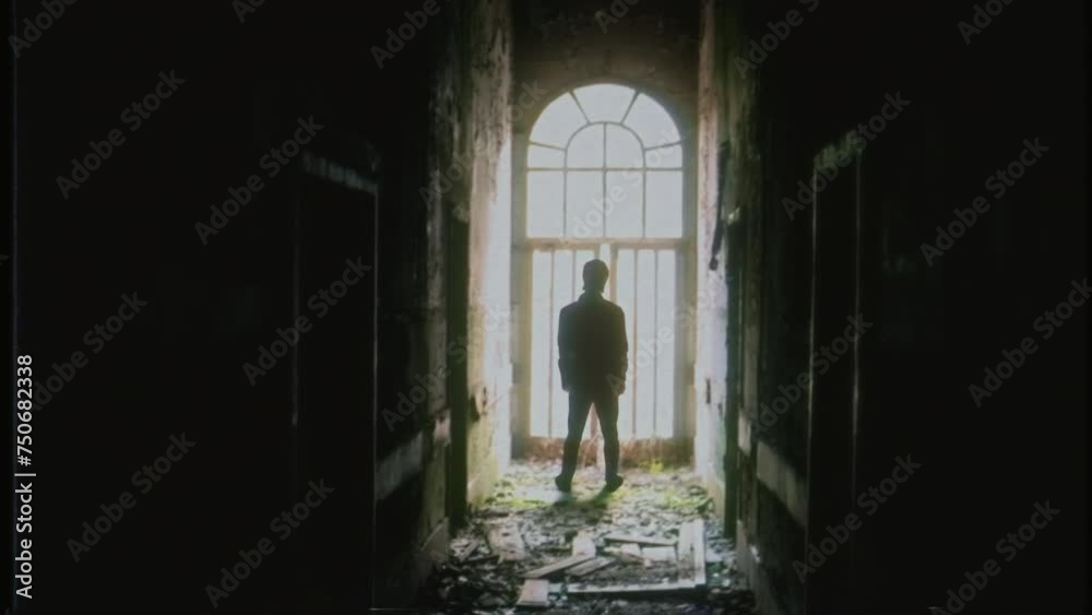 Male Silhouette Behind Bars Prison Corridor Old VHS Texture Tracking ...