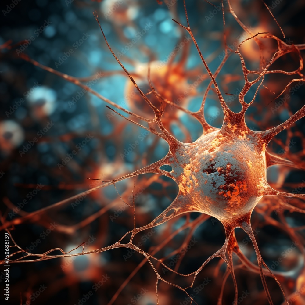 Active nerve cells with electrical brain activity. Biological neuro ...