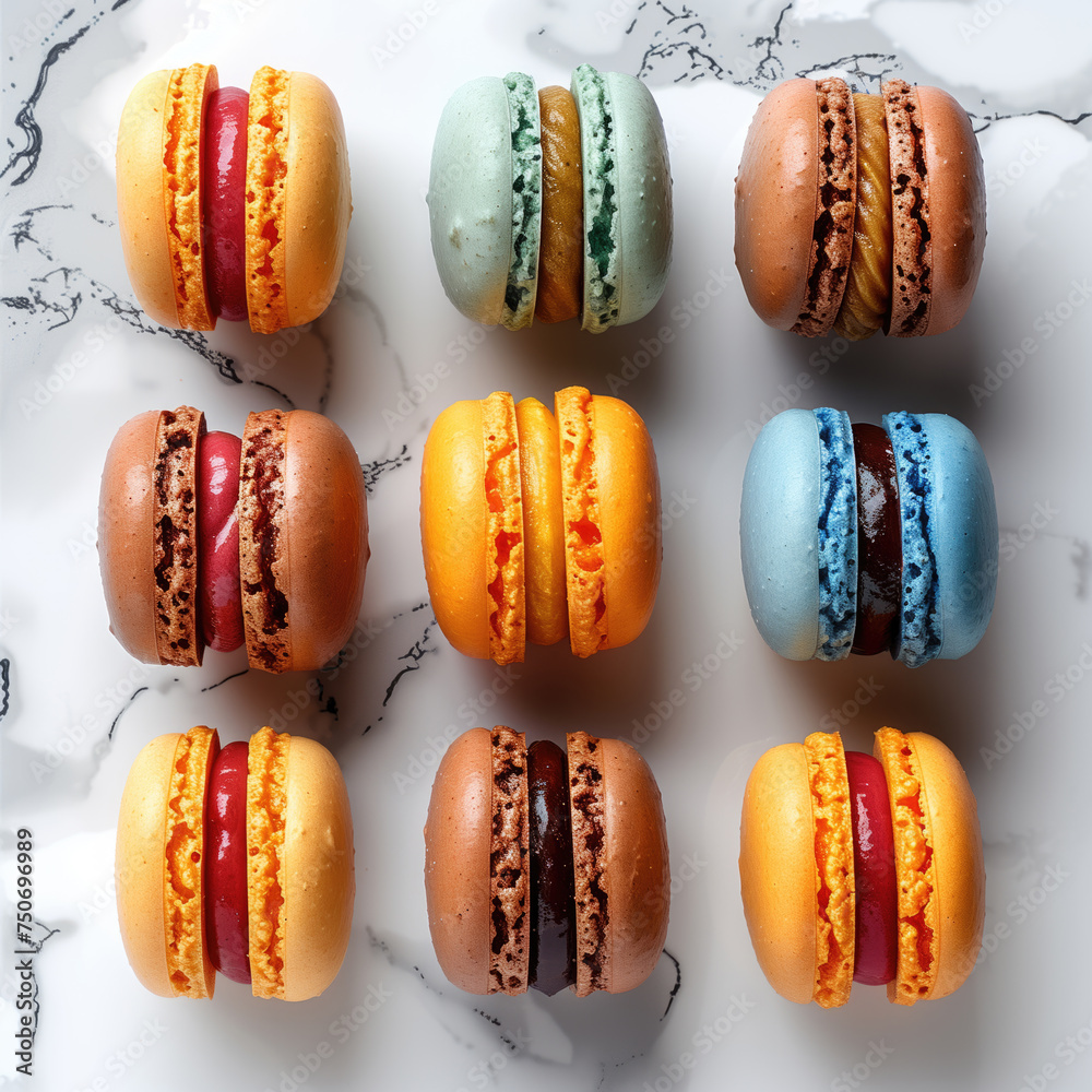 Colorful Delight: Vibrant Macarons Arranged in Bold Vertical Stripes, a ...