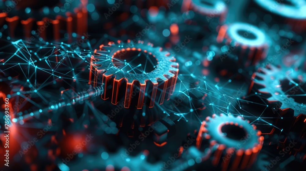 Mechanical technology machine engineering wire frame. Abstract gear ...