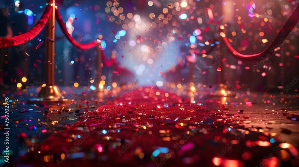 Opulent premiere night, with red velvet ropes and a cascade of ...