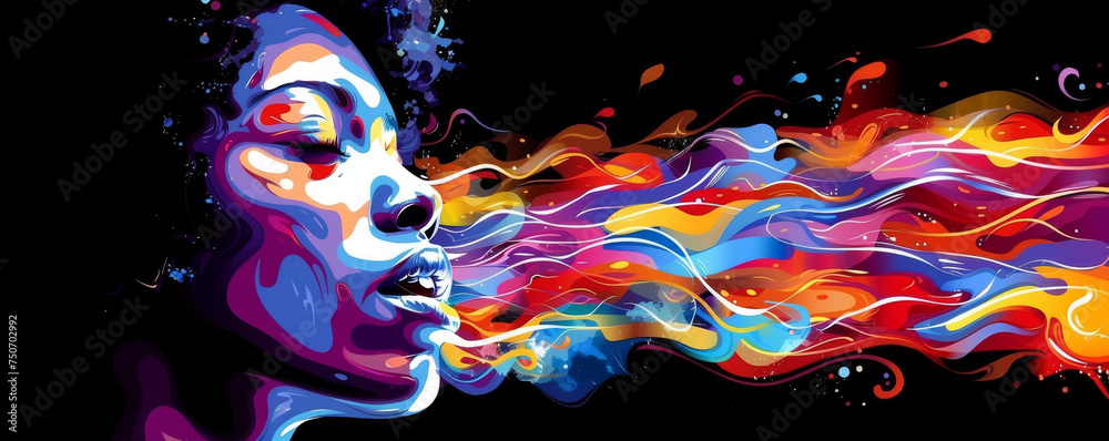 Jocular jester stirring up playful satan antics amidst a rainbow ...