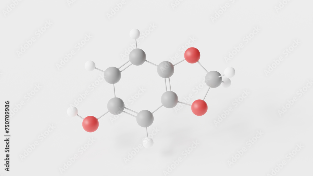 sesamol molecule 3d, molecular structure, ball and stick model ...