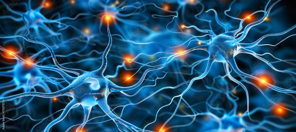 Detailed close up of human brain showing neurons firing and neural ...