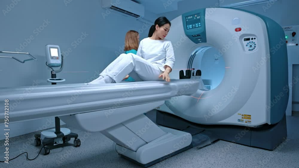 Patient getting recommendations from doctor before magnetic resonance ...
