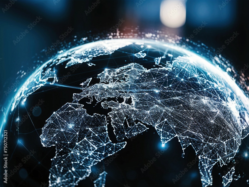 An intricate network of data connections and nodes across a stylized ...