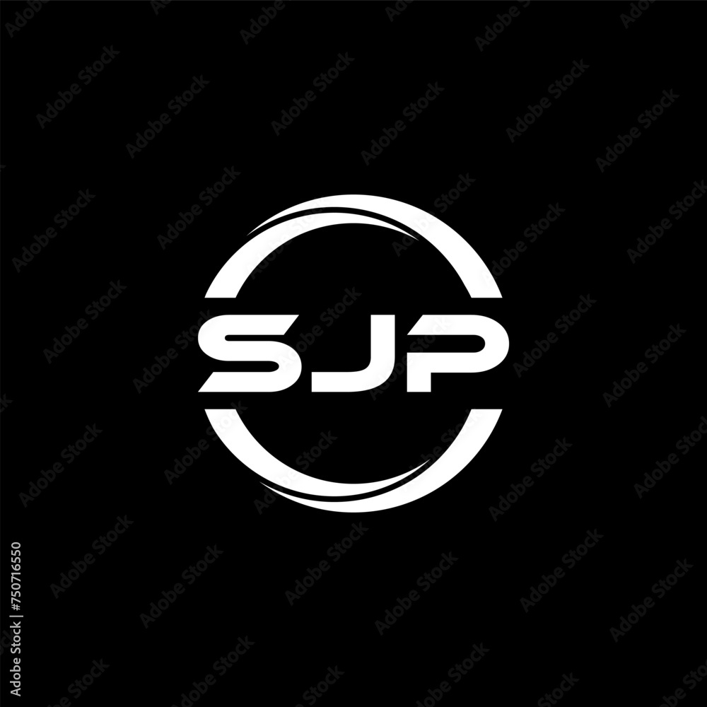Vecteur Stock SJP letter logo design with black background in ...