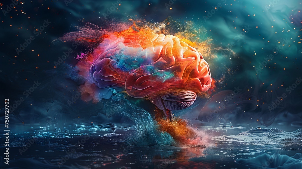 A human brain model in a technological surface. AI Brain Cloud ...