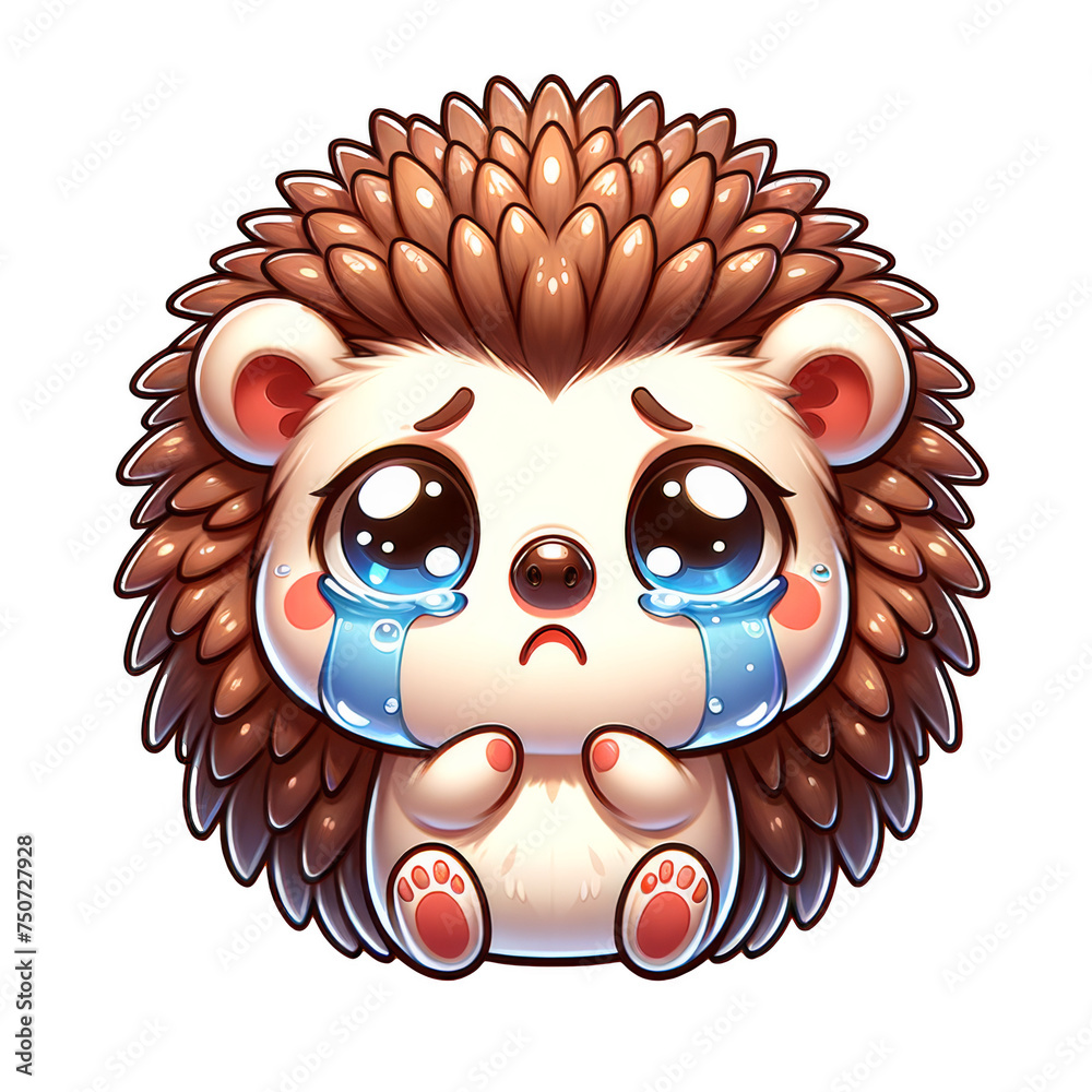 Crying sad baby hedgehog emoji design. Front facing portrait. Cartoon ...