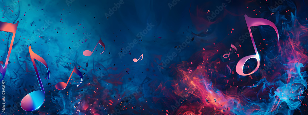 A music note wallpaper banner background, blue fire design in ...