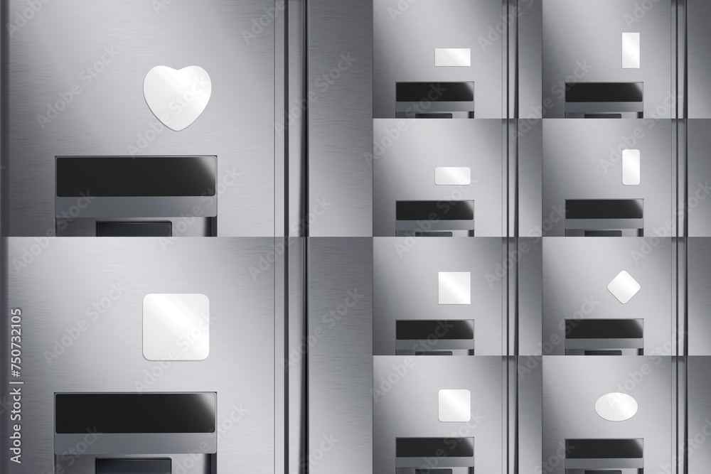 Blank white magnet on fridge mockup, different shapes, front view Stock ...