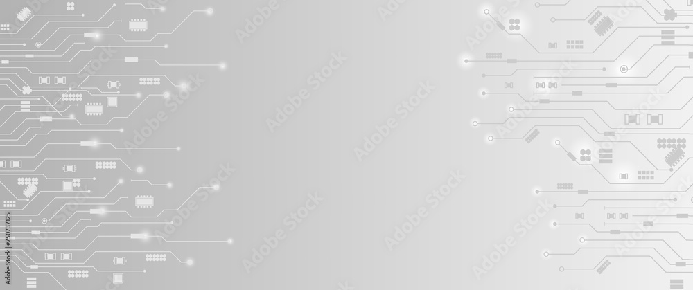 Abstract Technology Circuit board background. Grey white Abstract ...