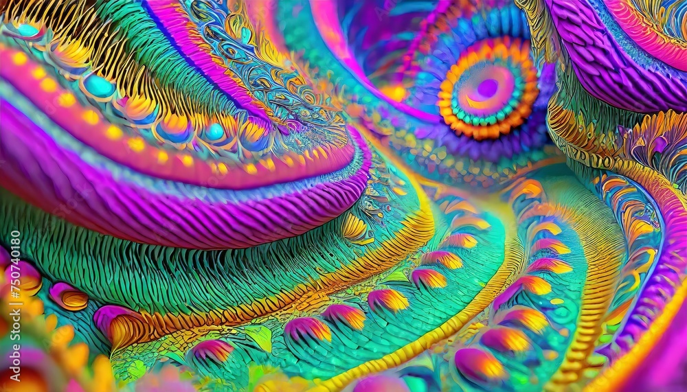Generated image of a psychedelic flower-power 60's background with wavy ...