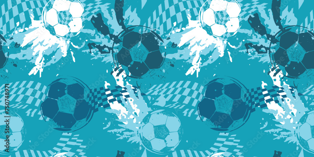 Soccer ball silhouette pattern. Grunge seamless background with print ...
