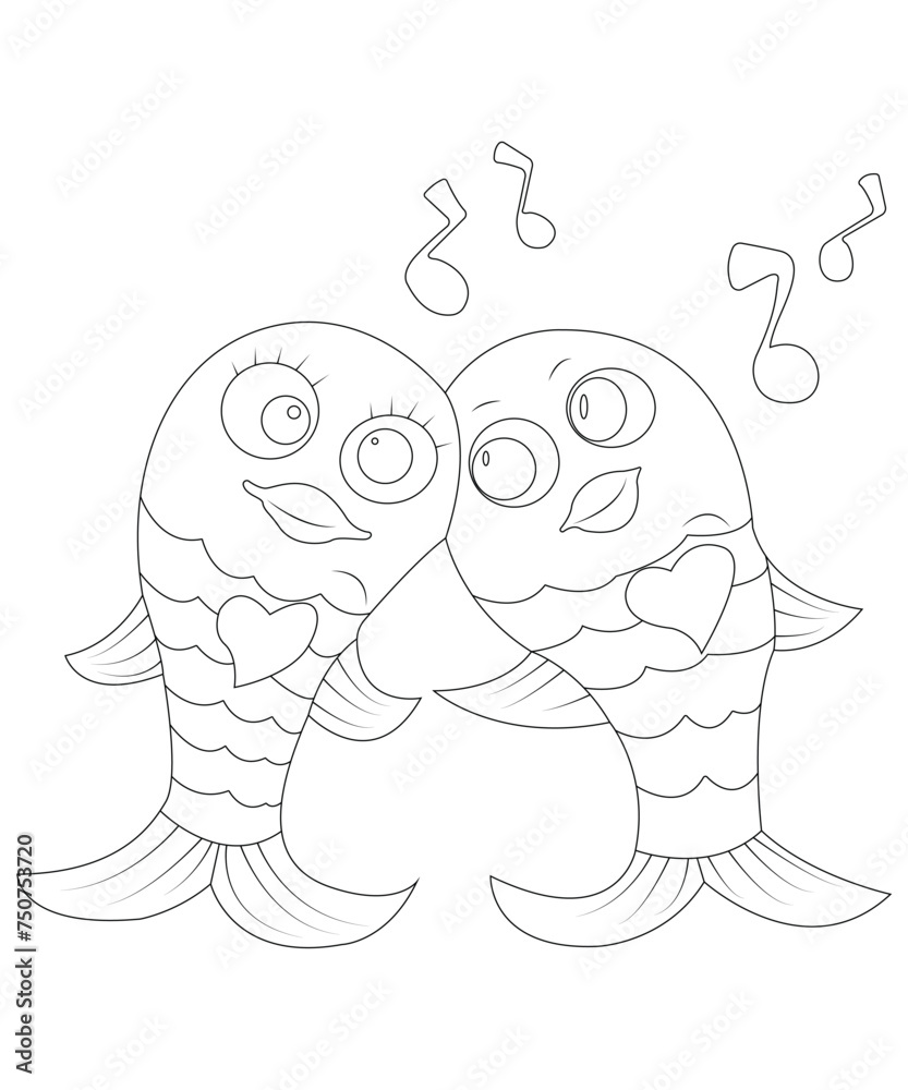Cute Fish coloring page for kids and adults fish coloring book page ...