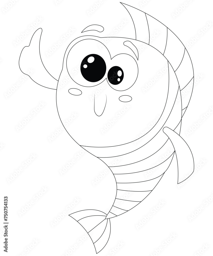 Vetor de Cute Fish coloring page for kids and adults fish coloring book ...