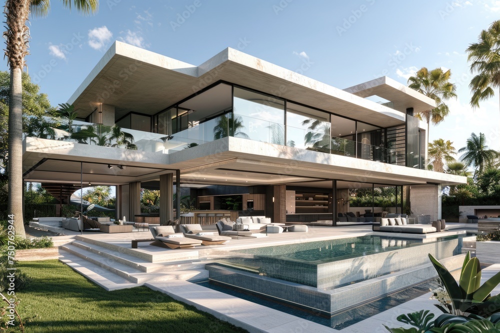 exterior perspective view af a very modern villa in marbella, two ...