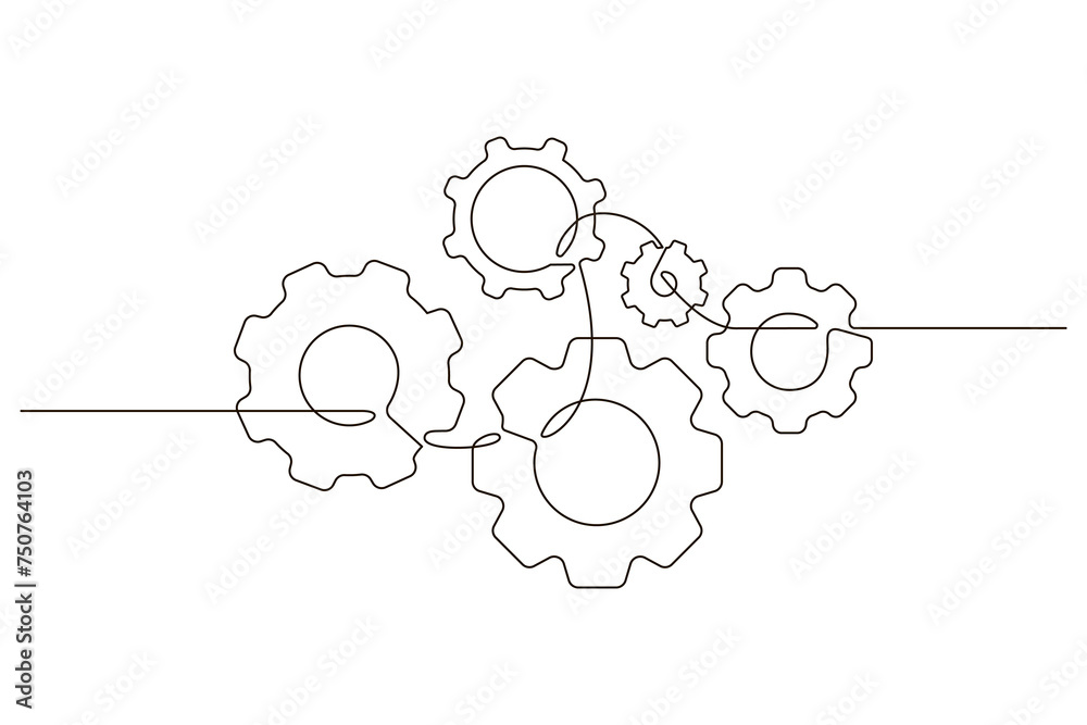 Single continuous line symbol of machine wheel gears vector ...