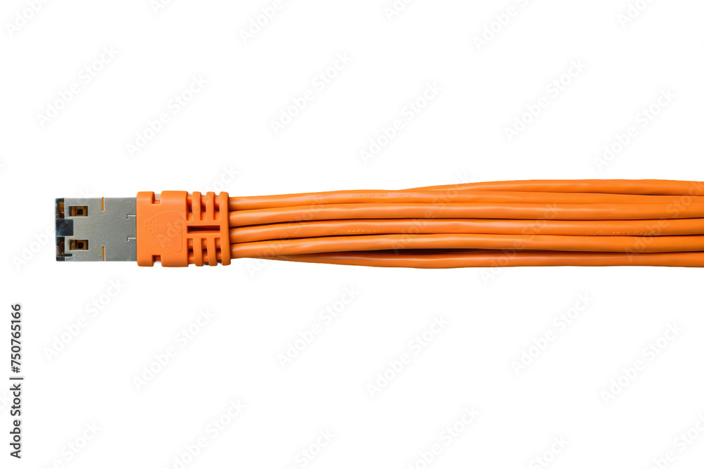 Close Up of an Orange Ethernet Cable. This close-up shot showcases an ...