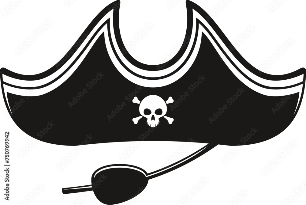 Pirate sailor photo booth mask. Black eye patch, tricorn hat, skull and crossbones vector ...
