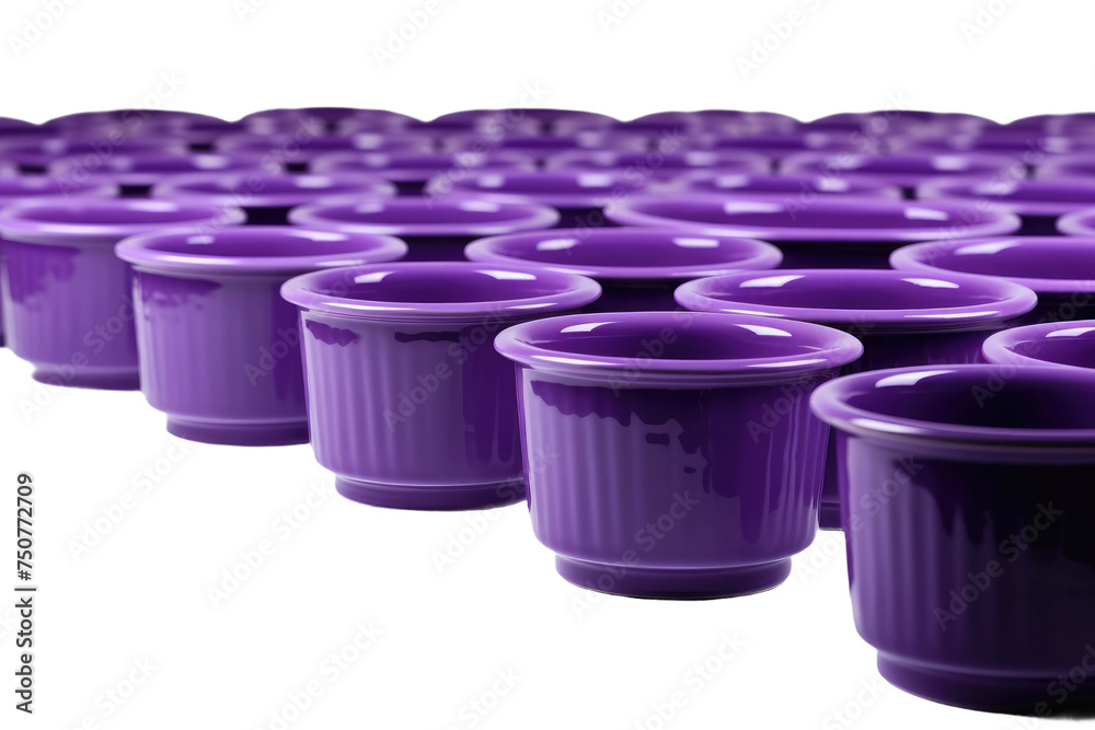 Row of Purple Cups. A line-up of identical purple cups placed side by ...