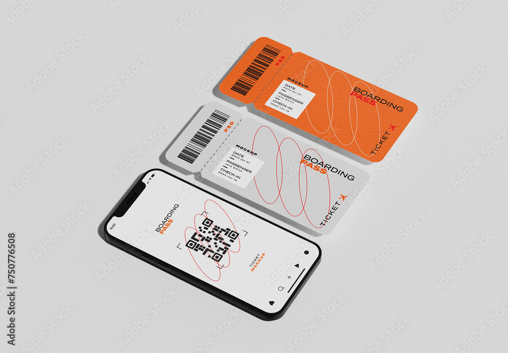 Ticket Pass with Smartphone Mockup Stock Template | Adobe Stock