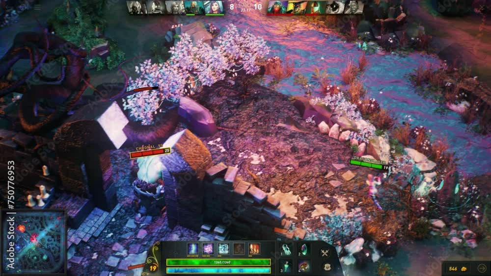 Playing the modern MOBA rpg computer game. Player using the fantasy ...