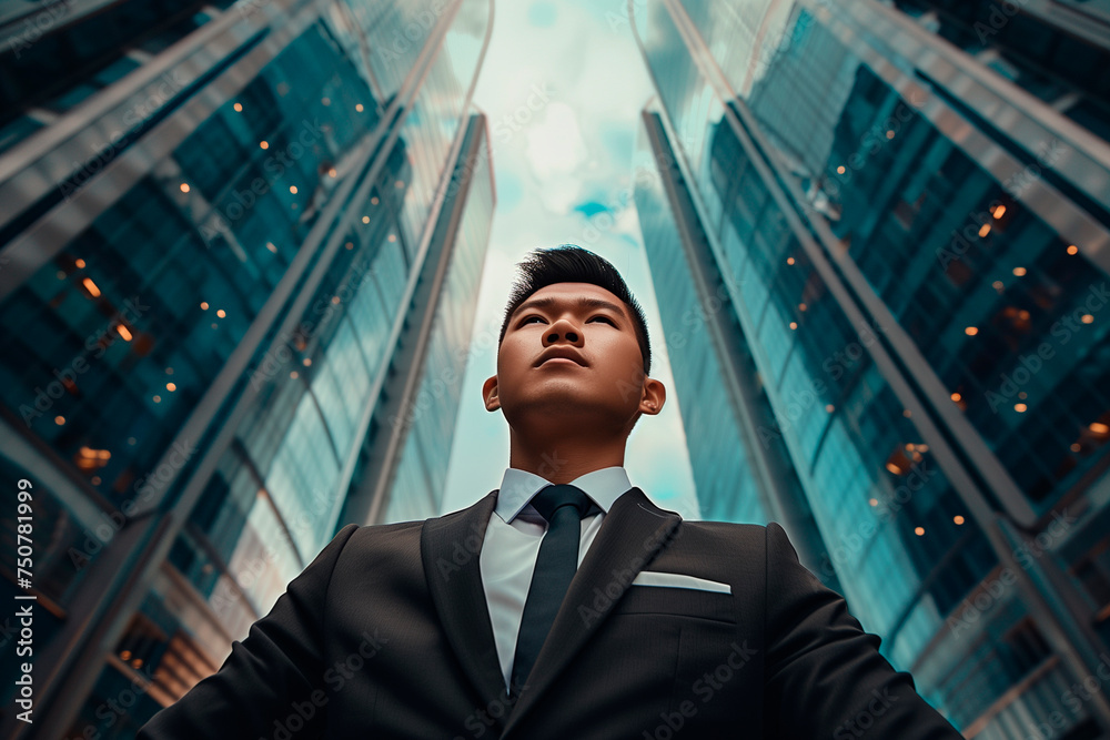 Well-groomed, rich Chinese young man in full height in an expensive ...