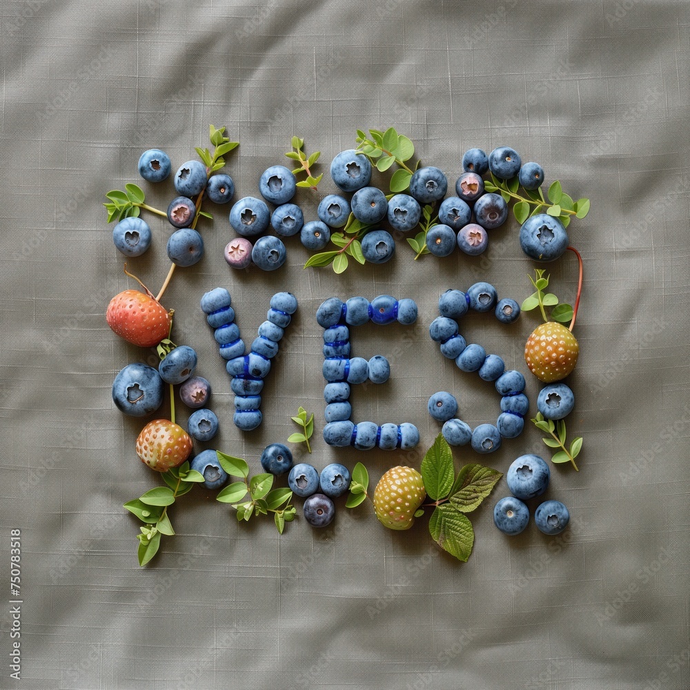 YES to blueberries! Text Yes. Inscription YES. Sign YES. Say yes to ...
