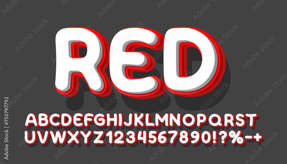Red 3d font. English alphabet and numbers sign. Vector illustration ...