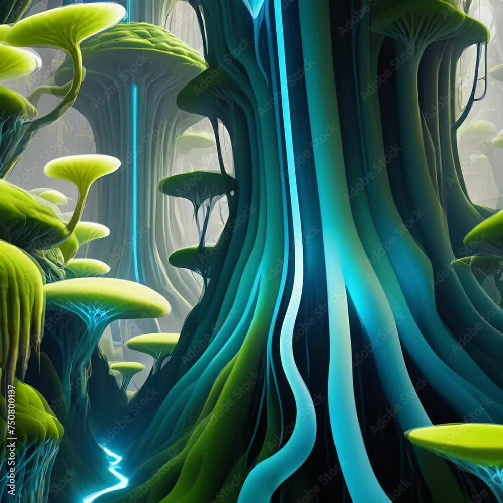 Vidéo Stock Bioluminescent moss forest, crystal cave, ethereal glow ...