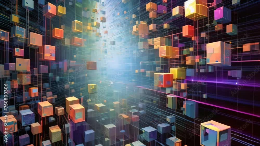 abstract 3d illustration of technology background with cube and light ...