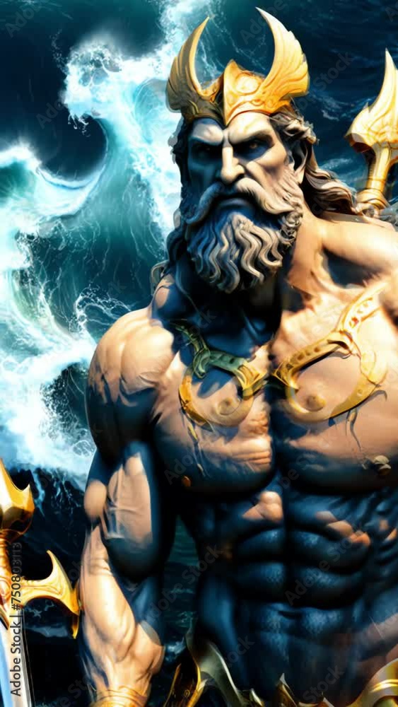Vídeo do Stock: the epic greek god Poseidon wielding a golden trident ...