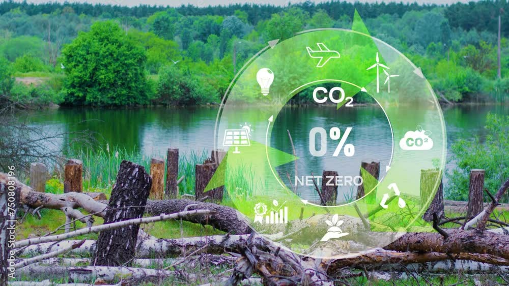 Net Zero Emissions by 2050 policy animation concept.Digital dashboard ...