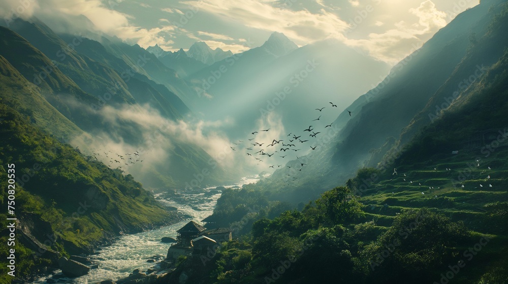 A cinematic view capturing the spellbinding allure of streams ...