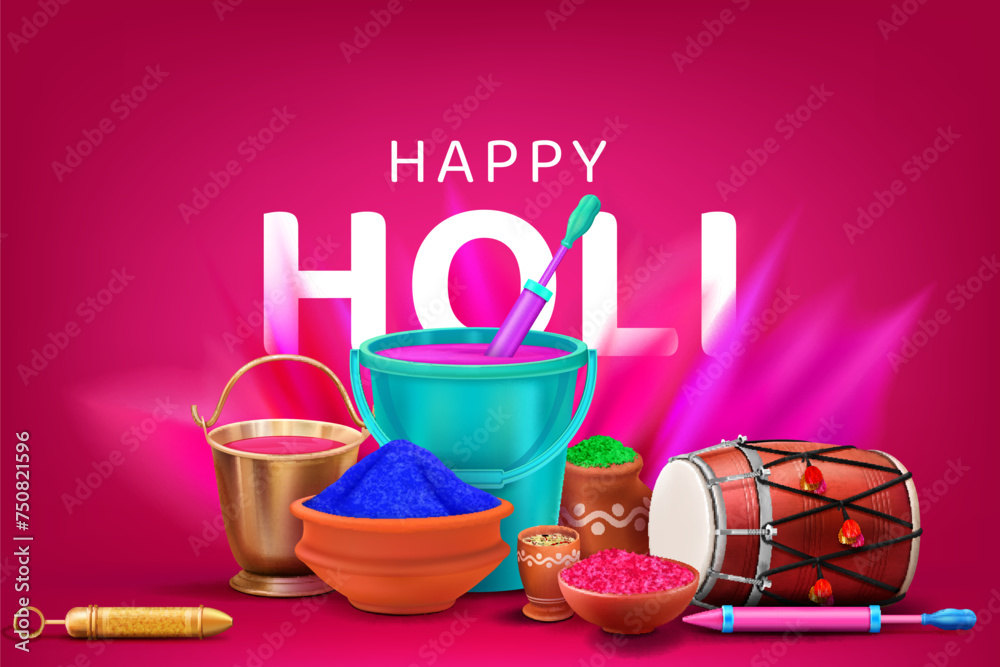 holi festival colorful background design with illustration of holi ...