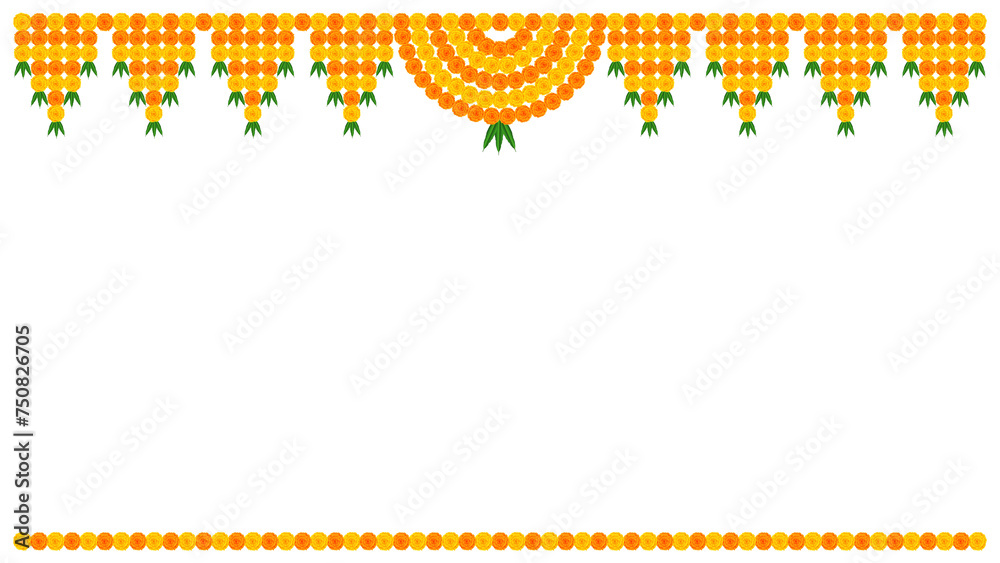 Floral garland marigold toran vector Traditional wedding and festival ...