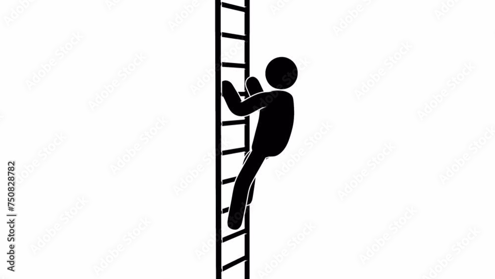 Pictogram Man Climbing Ladder to Top. A stickman icon climbs a ladder ...
