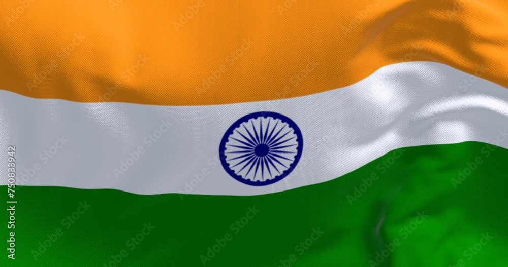Close-up of India national flag waving. Tricolor of saffron, white and ...