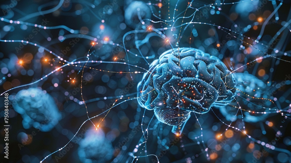 Neural network complexity cybernetic brain visualization showcasing ...