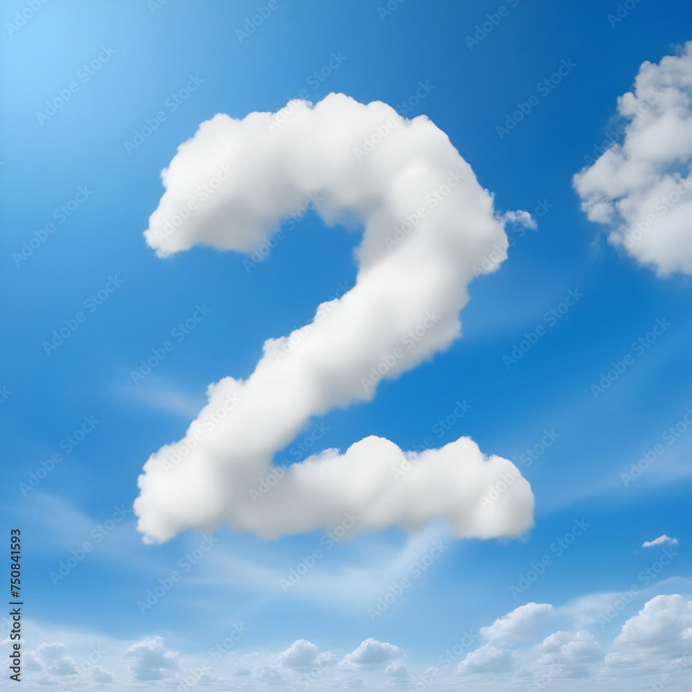 Number 2 made of clouds. Alphabet shape clouds in a blue sky. AI image ...