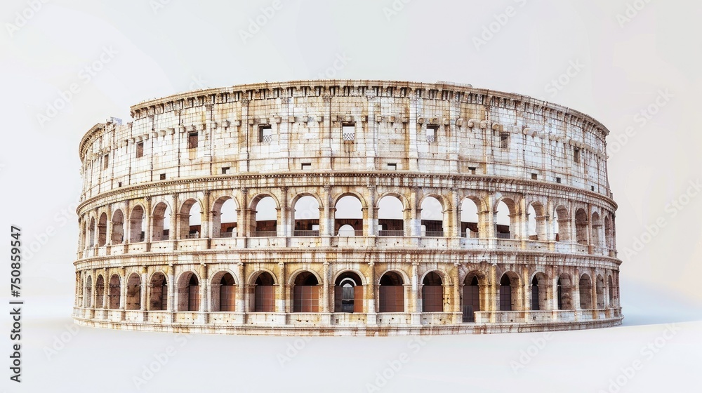 a majestic Colosseum against a clean white background. Highlight the ...